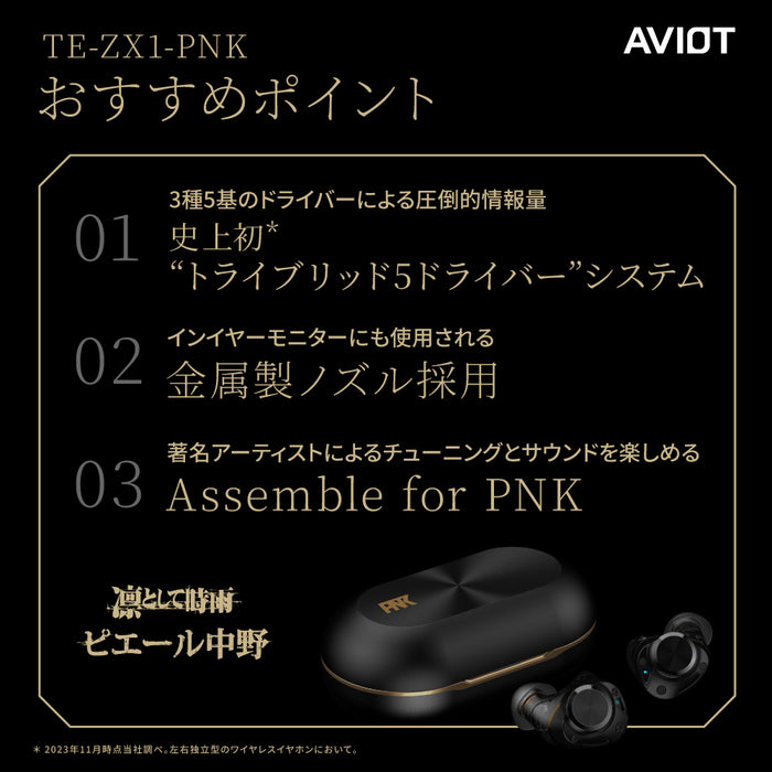 AVIOT TE-ZX1-PNK｜ピエール中野完全監修・トライブリッド5ドライバー搭載ワイヤレスイヤホン・ピヤホン7